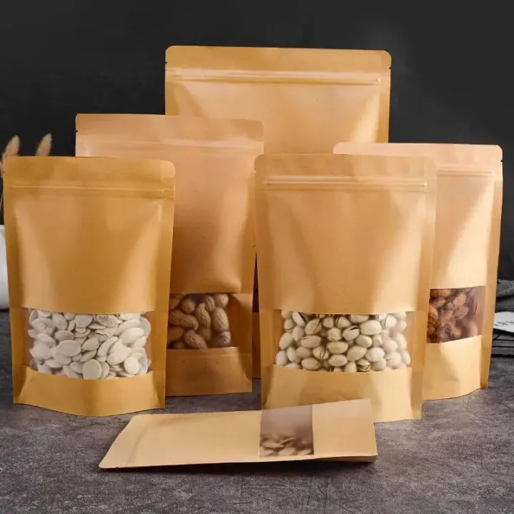 zip lock bags 50Pcs Kraft Food Bag Zip Lock Food Bags Resealable Candy ...