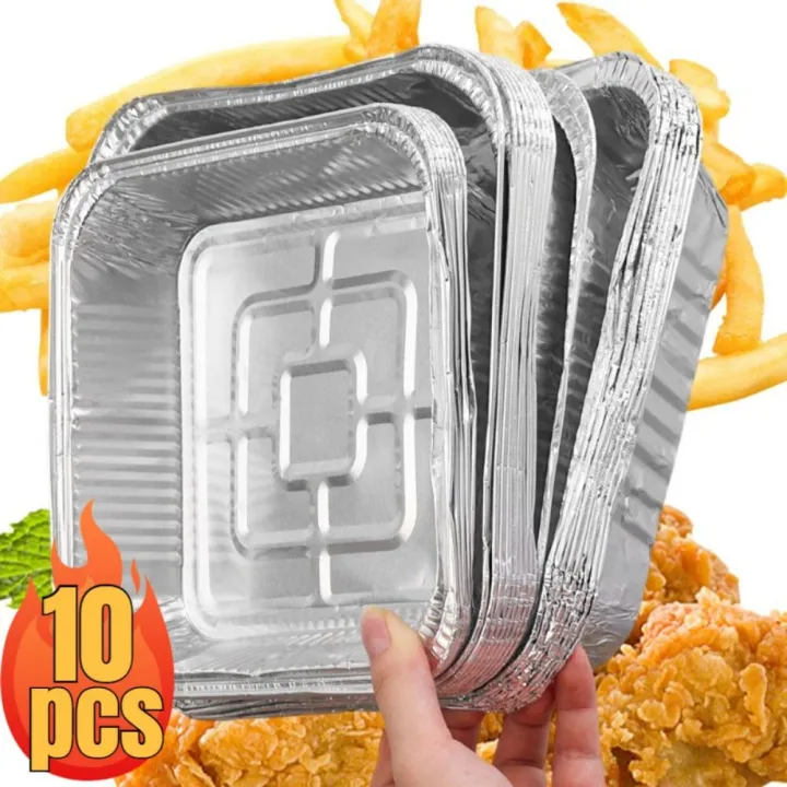 10Pcs Portable 6/7/8 Inch Food Tin Foil Tray Non-stick Reusable ...