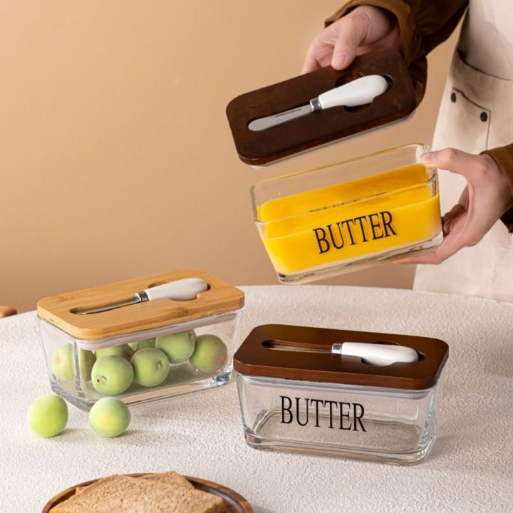 Convenient Rectangular Glass Butter Box Keep Fresh with Butter Cutter ...
