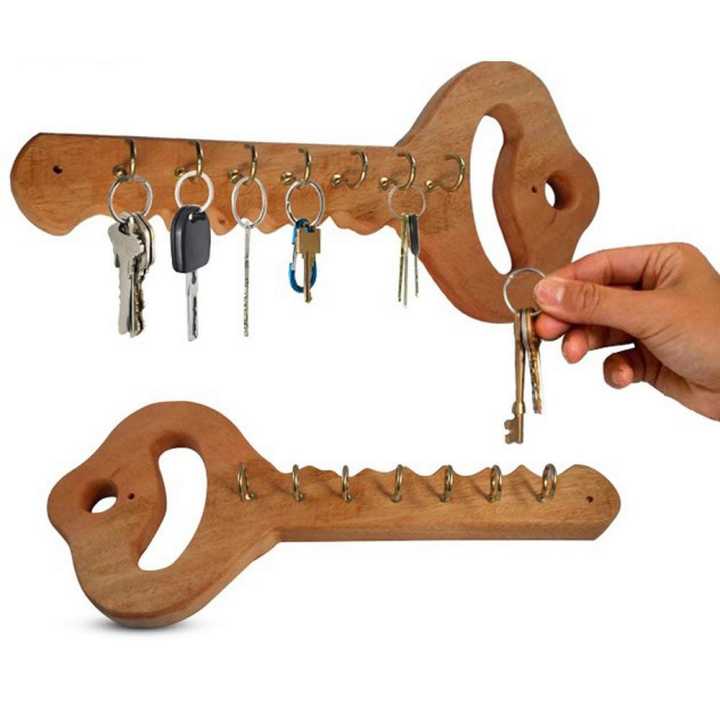 Best Quality Wooden Antique Wooden Key Shape Key Holder Wall Key Hook ...