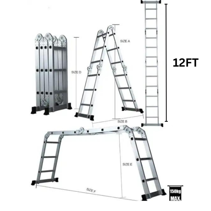 Multifunction 12ft Ladder, 4x3 ladder, Aluminum Ladder, Durable ...