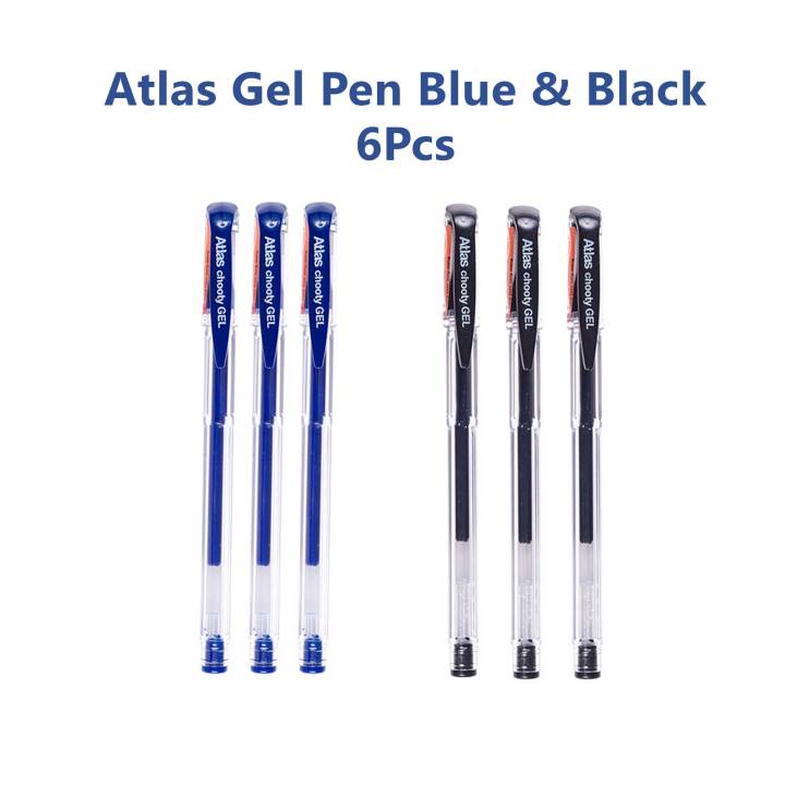 Atlas Gel Pen Set – 6 Pcs (3 Blue + 3 Black) Smooth Writing Pens for ...