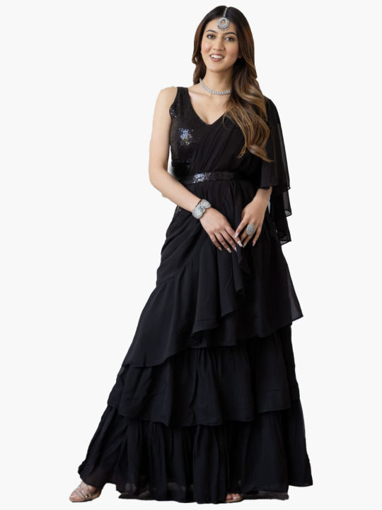 New Black Ruffle Saree | Daraz.lk