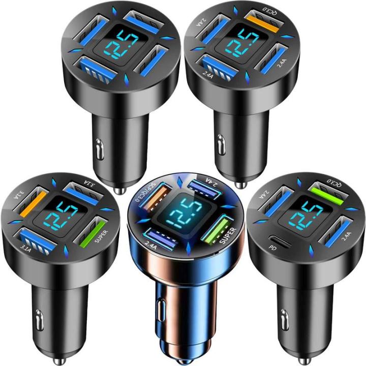Car Charger 66w Quick Charge Adapter 4-Port USB PD QC 3.0 Car Charger LED Digital Display Real ...