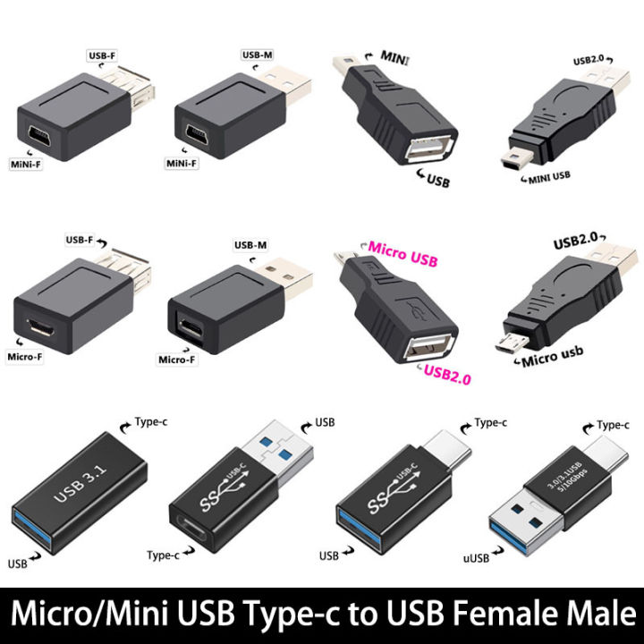 1pcs Usb Adapter Connector Male To Female Usb Mini Usb Type-C Converter ...