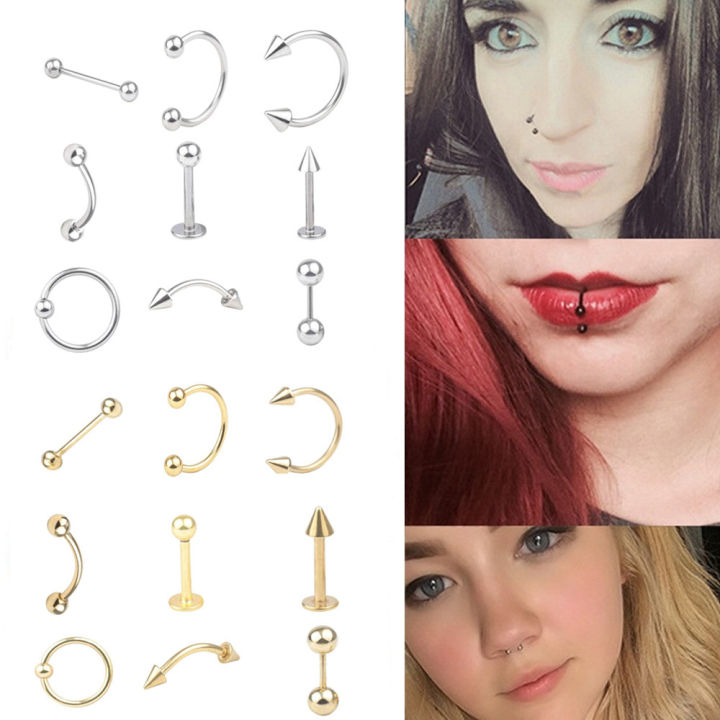 【New arrival】9-piece stainless steel basic lip nail tongue nail nose ...