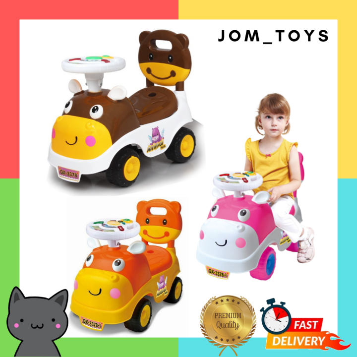 🚲Moo Cow Kids Baby Push Car Ride On Walker Music Sound Happy Girl Boy 1 ...