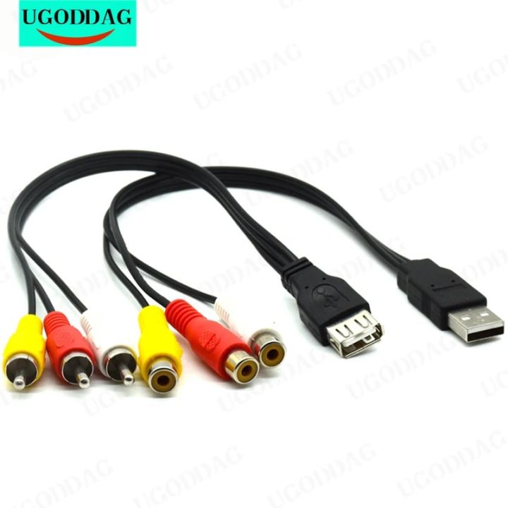 1pc USB Male Plug To 3 RCA Female Adapter Audio Converter Video AV A/V ...