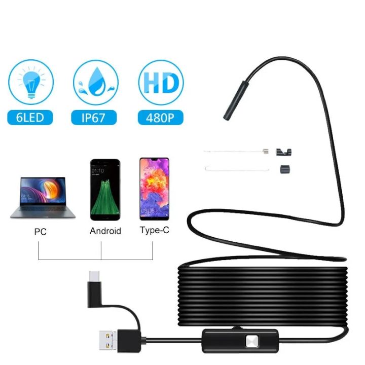 6.9mm Lens Type-C Endoscope with Led Lights for Android Phone in Pipe ...