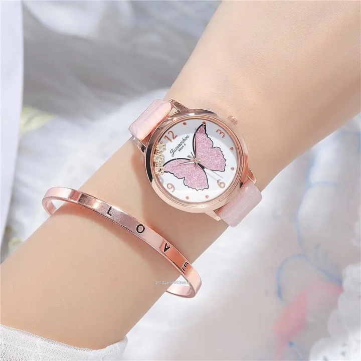 Ladies Butterfly Leather Strap Watch | Daraz.lk