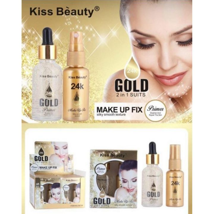 2 in 1 Kiss Beauty Primer & Makeup Fixer, 24k Gold Suits makeup fix ...