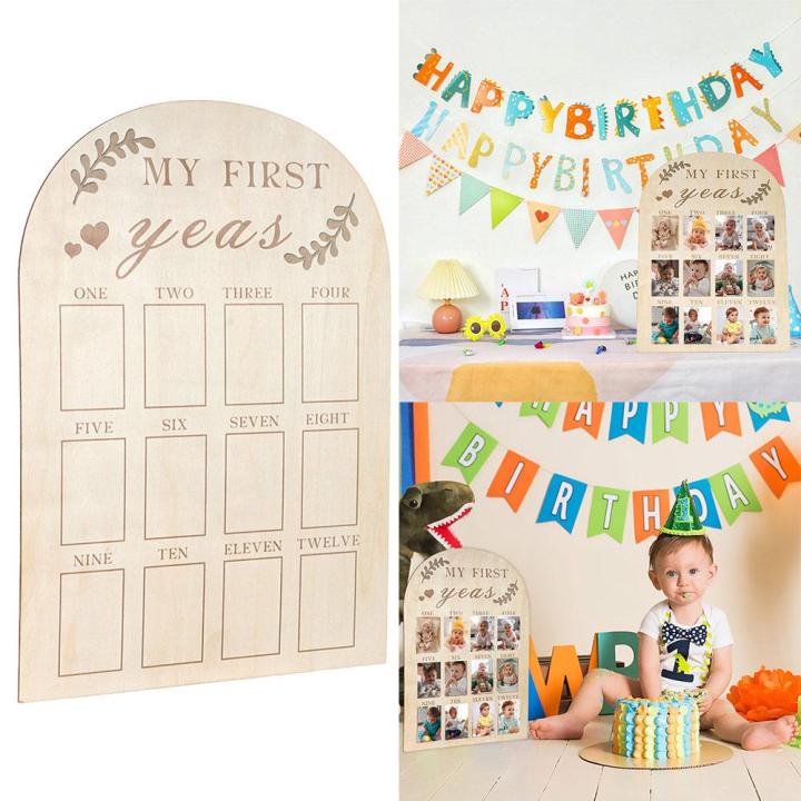 1st Birthday Wood My First Year Photo Display Board Calendar Card 12 ...
