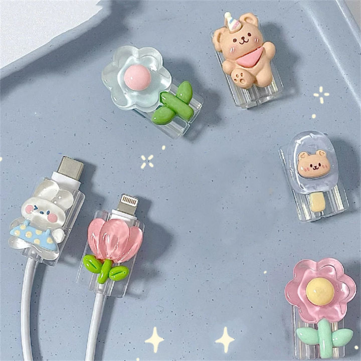 Cartoon 3d Flower Rabbit Bear Ice Usb Charger Cable Bites Data Link ...