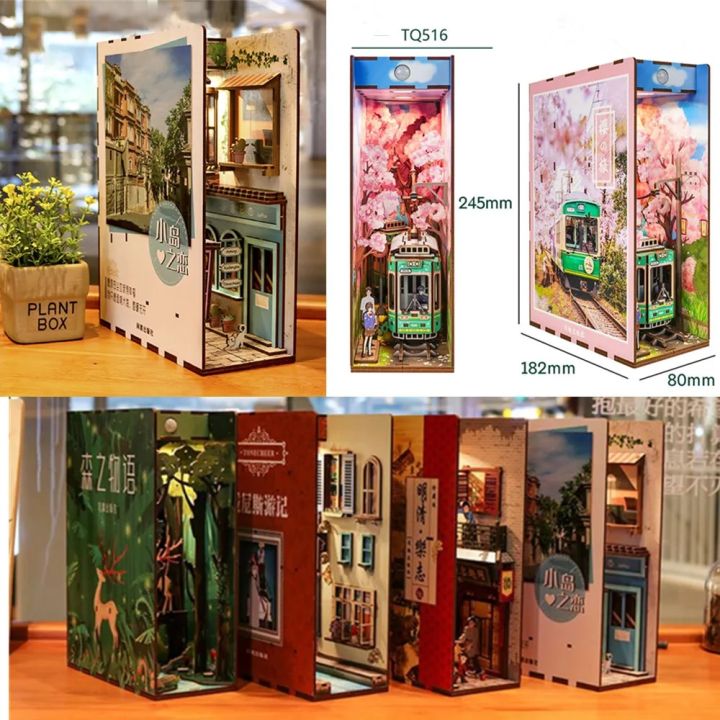 Wooden DIY Book Nook Shelf Insert Kits Model Ocean Roombox Handmade Building Miniature Furniture ...