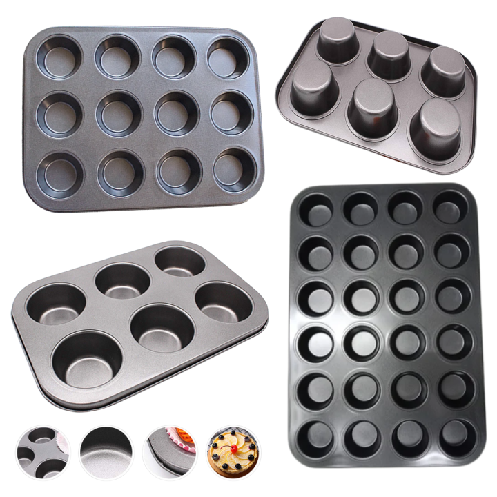 Cupcake Baking Tray Non-Stick – Available in 6, 12, or 24 Cup Sizes ...