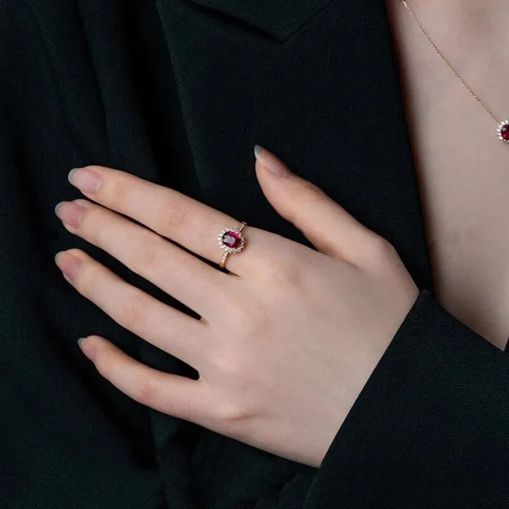 Vorix Gold Ruby Colour Ring Garnet Red Retro 100% S925 Sterling Silver ...