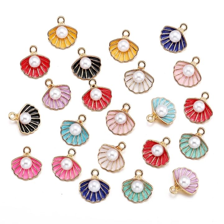 5-10Pcs Colorful Ocean Shell Enamel Pearl Alloy Charm Pendant Woman's ...