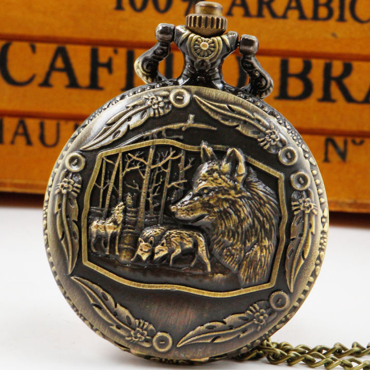 Creative Wild Wolf Bronze Pocket Watch Vintage Fashion Pendant Animal ...
