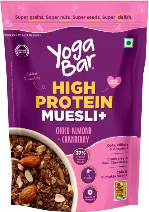Yogabar pmb Super High Protein Muesli 350g | Protein Choco Almond High Fiber Food Breakfast ...