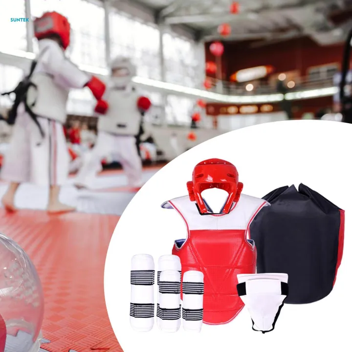 Man Taekwondo Sparring Gear Equipment Set Taekwondo Uniform Set Red ...