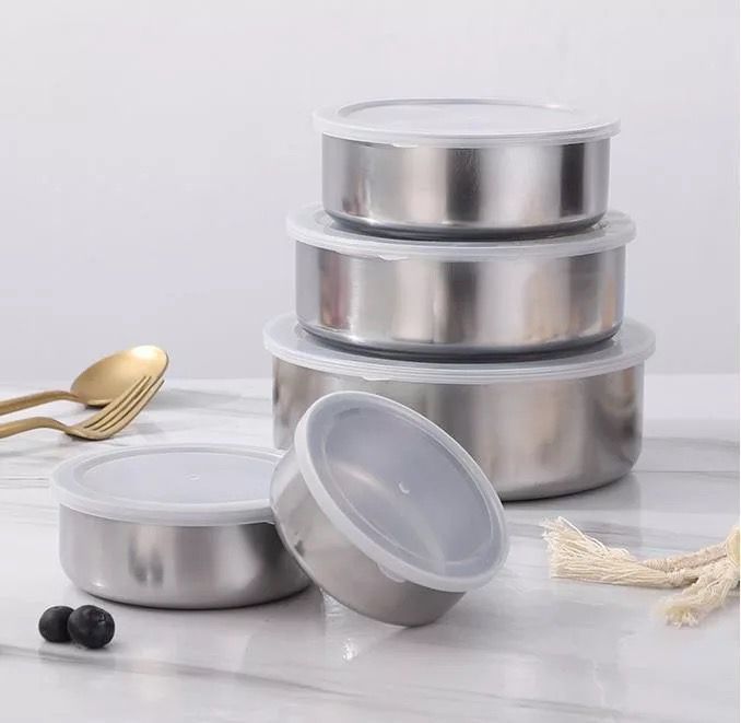 Stainless Steel Container Set for Kitchen with Airtight Plastic Lid- 5 ...