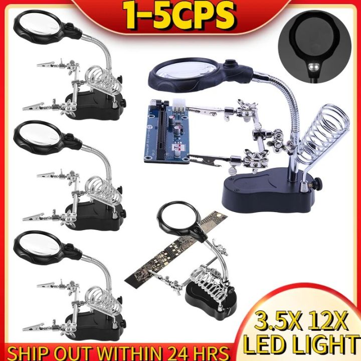 magnifying glass 3.5X12X Magnifier Soldering Station With LED Light ...