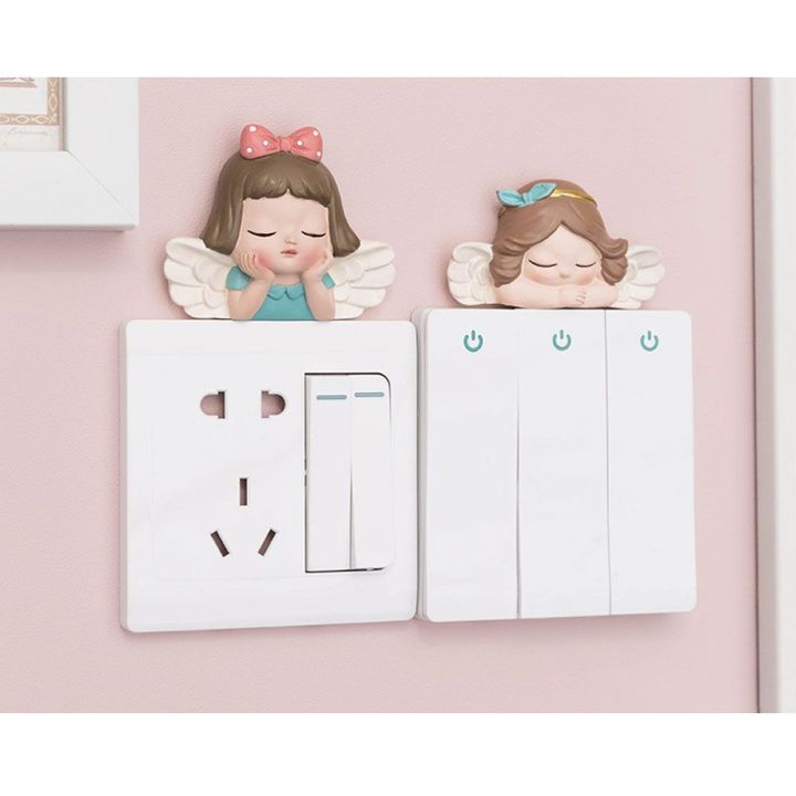 Resin Living Room Bedroom Socket Decoration Punch-Free Angel Shape 3D ...