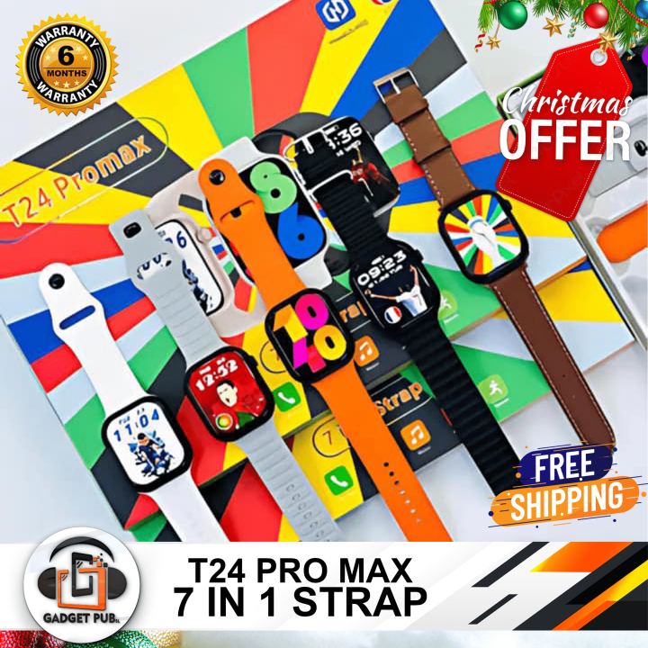 New T24 Pro Max Smartwatch with 7 Straps Leather Strap and 6 more Smart ...