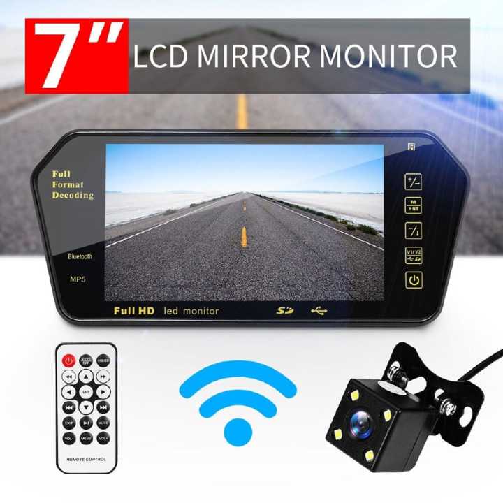 7 Inch Full HD Bluetooth Rear View Mirror Display With Reverse Camera ...