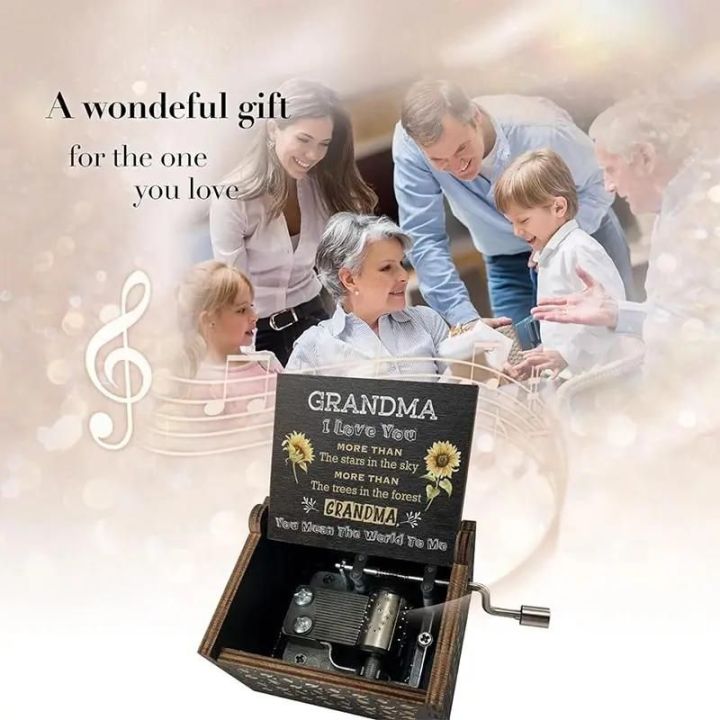 Vintage Wooden Eight Music Box Lover Sunflower Color Printing Engraving ...