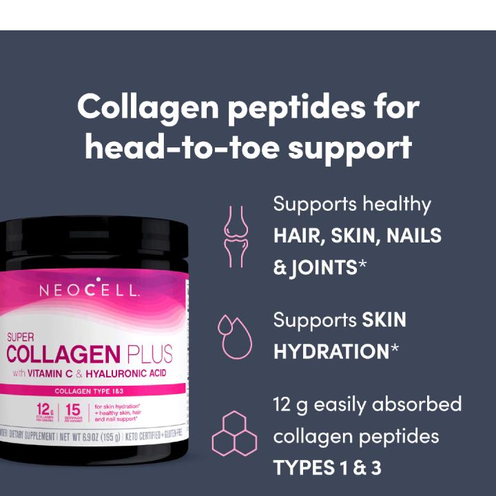 NeoCell, Super Collagen Plus with Vitamin C & Hyaluronic Acid 12g 15 ...