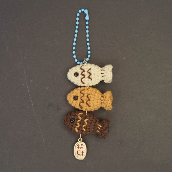 Cartoon Handmade Cat Fish Keychain Yarn Crochet Car Keychain Weaving ...