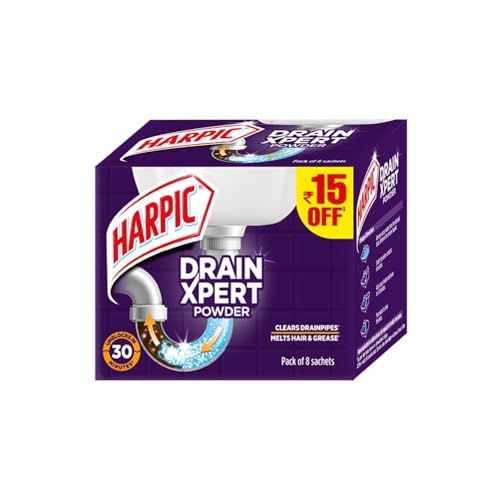 Harpic (50g x 8), Drain Xpert Drain Cleaner Powder | Effective Sink ...