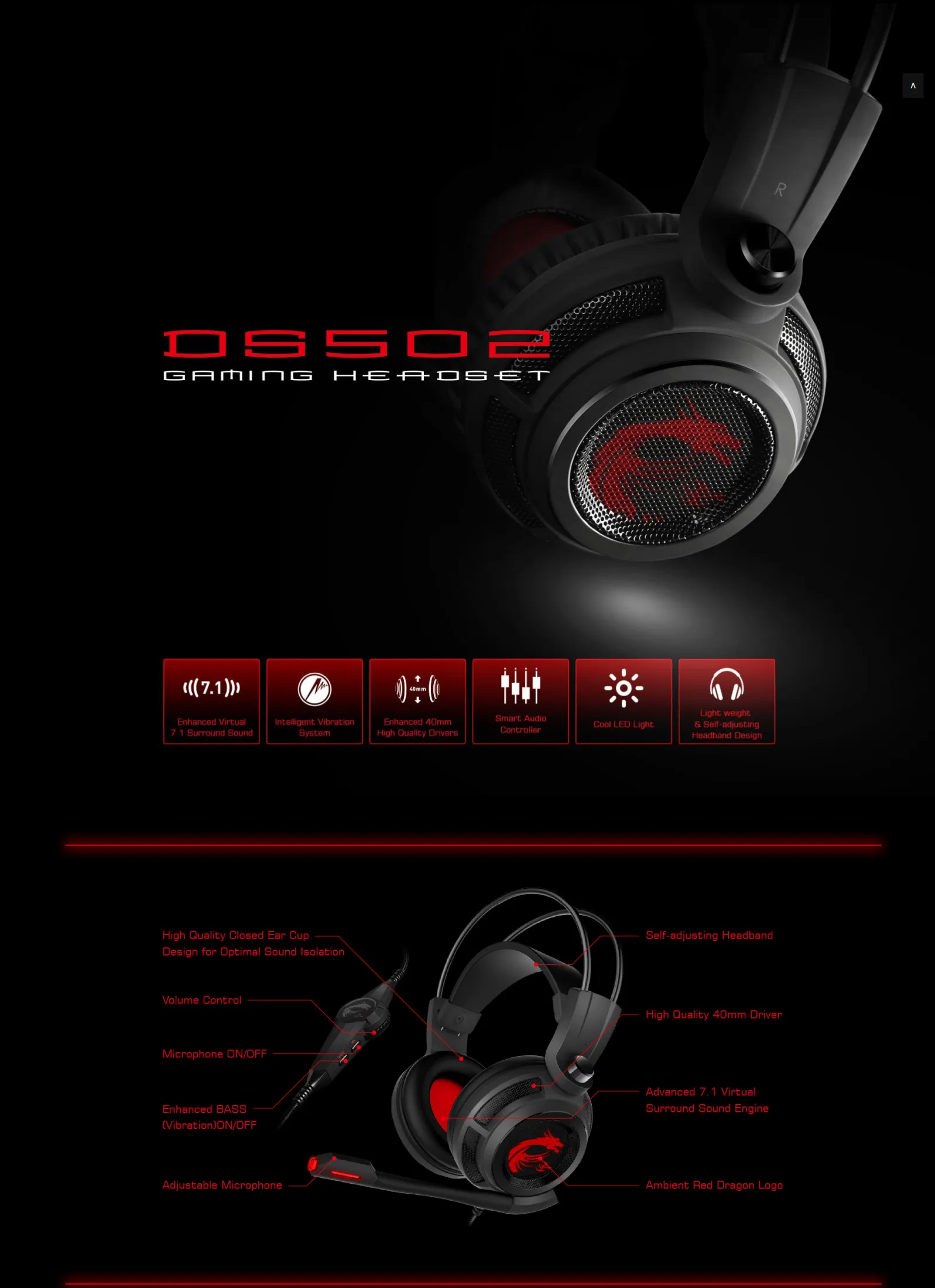 MSI DS502 7.1 SURROUNDING SOUND GAMING HEADSET - Nexcom Computers