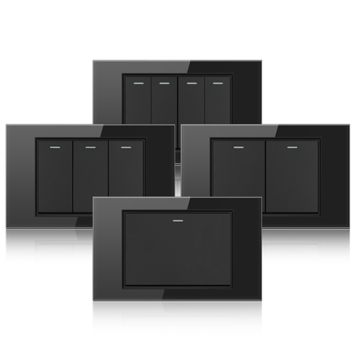 Wall Mounted Electrical Switch Tempered Glass Panel Black Mechanical ...
