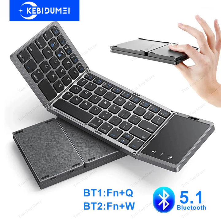 Dual Bluetooth 5.1 Keyboard 3-Folding Mini Keyboard Rechargeable ...
