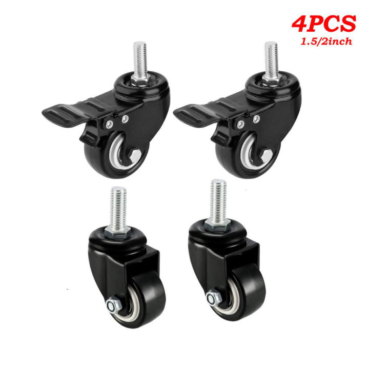 4Pcs Heavy 1.5"/2" Swivel Caster Wheels Threaded Stem with Brake ...