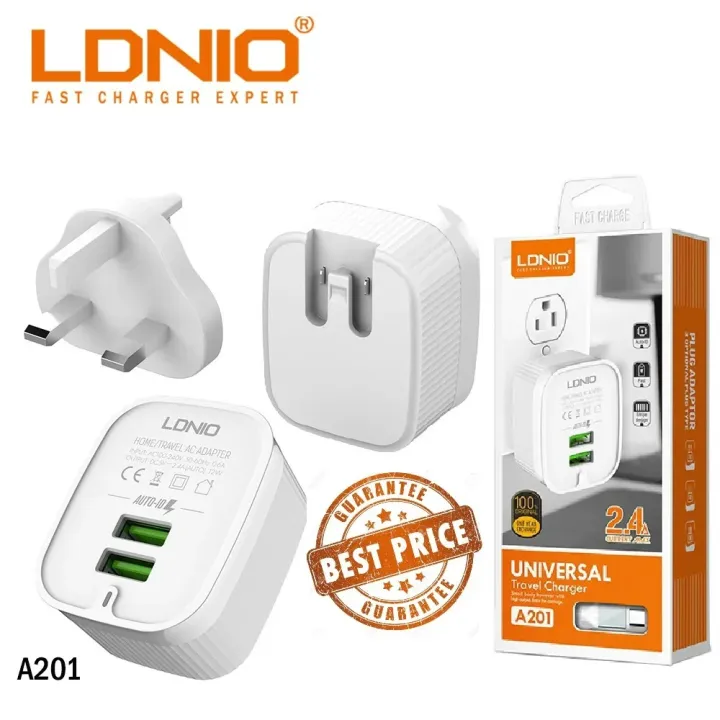 LDNIO A201 2 in 1 2.4A Fast Adapter with lightning Cable Fast Charging ...