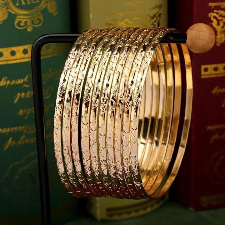 Herseygold Slim Metal Bangles Gold Plated Carved Flower Layered Cuff ...