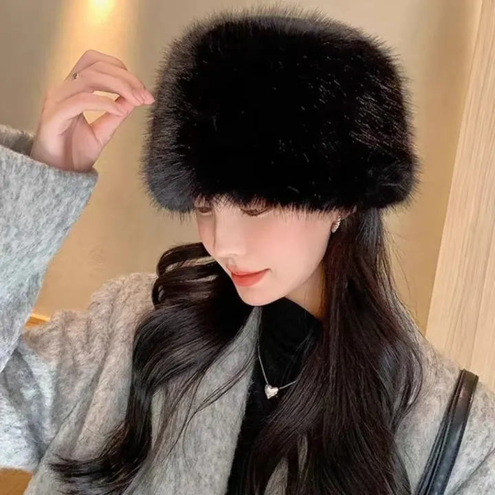 Fashion Plush Fluffy Fur Bucket Hat Warm Ear Protection Panama Cap Soft ...