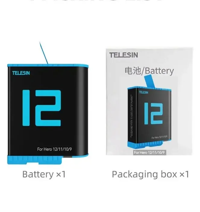 TELESIN GoPro Hero 9/10/11/12 Battery Compatible 1750 mAh Lithium ...