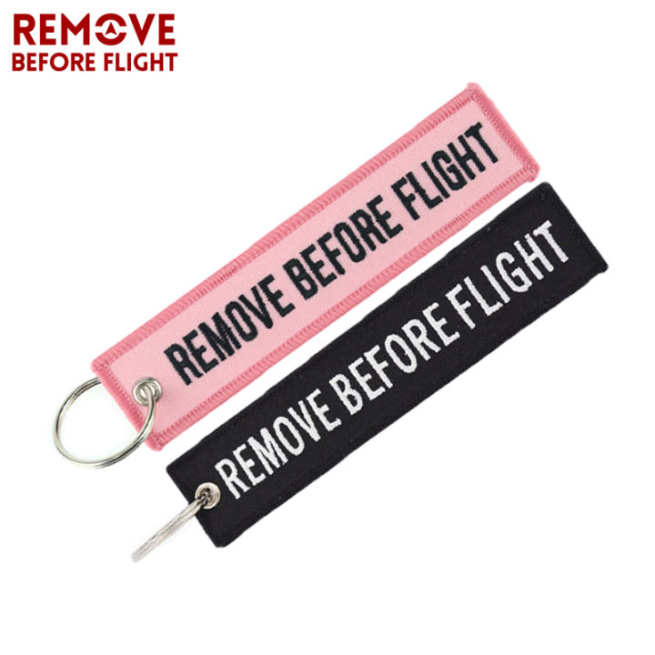 2pcs Remove Before Flight Key Chain Pink Black Embroidery Motorcycle ...