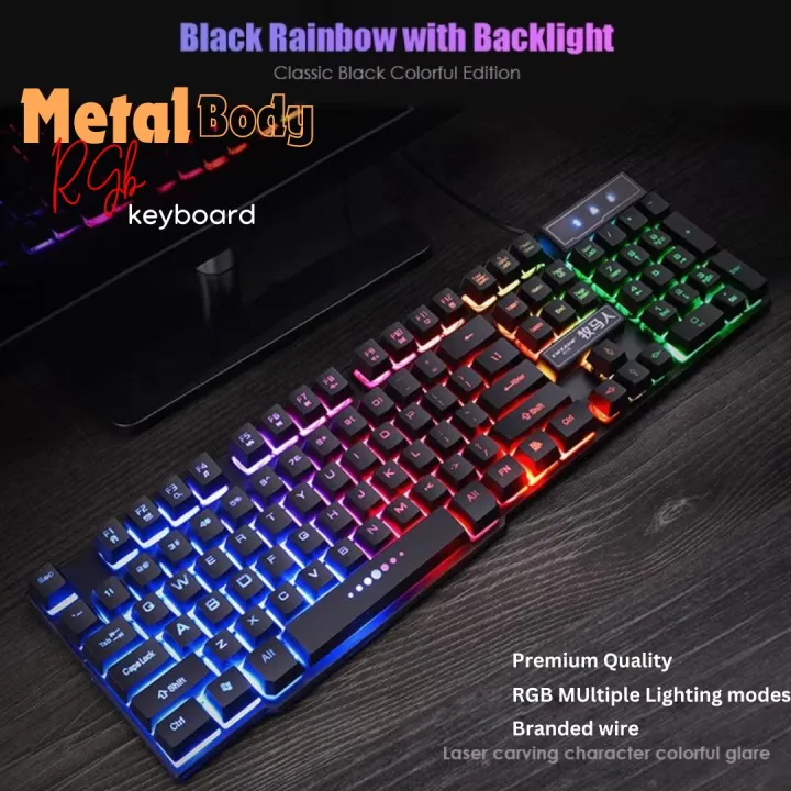 Gaming metal keyboard Ergonomic Design Mechanical Feel RGB LED Backlit ...