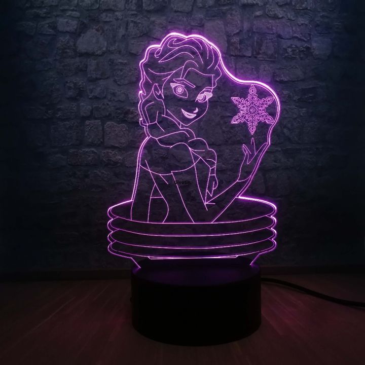 Gift Beauty Elsa Girl 3D LED RGB Table Lamp Fairy Snow Color Changing ...