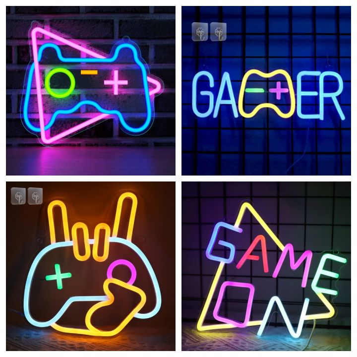 Game On Neon Signs for Gamer Room Decor up LED Bedside Wall Lamps with ...