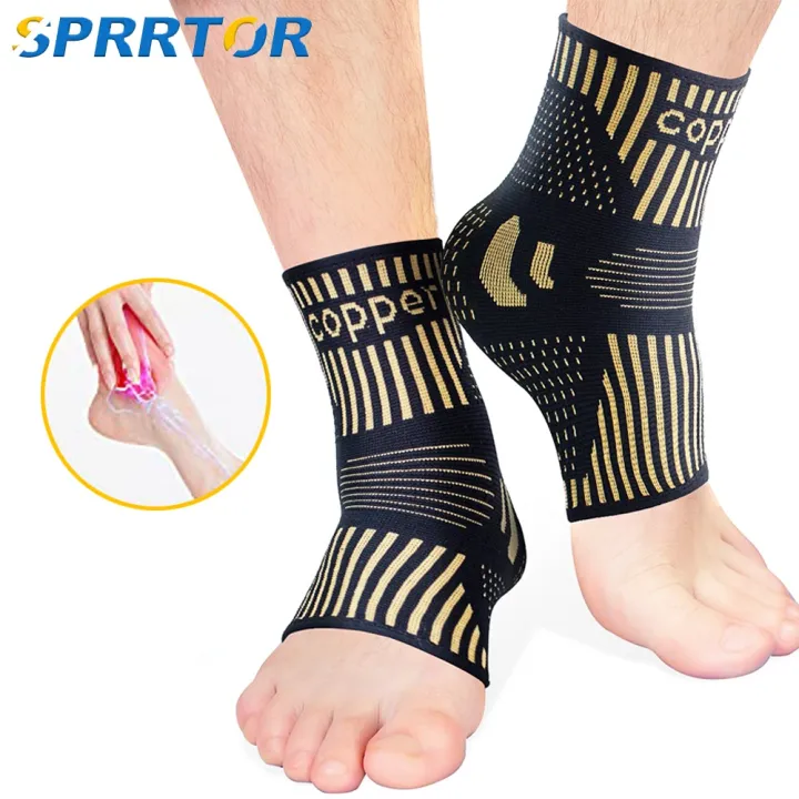2Pcs Copper Ankle Brace Infused Compression Sleeve Support for Plantar ...