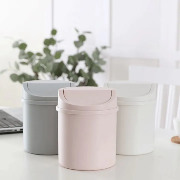 Mini Desktop Bin Small Trash Can Tube With Cover Bedroom Trash Can ...