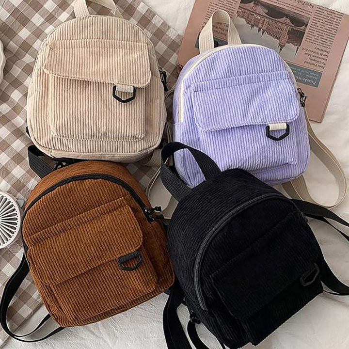 Mini Solid Color Corduroy Backpack Minimalist Small Backpacks For Girls ...