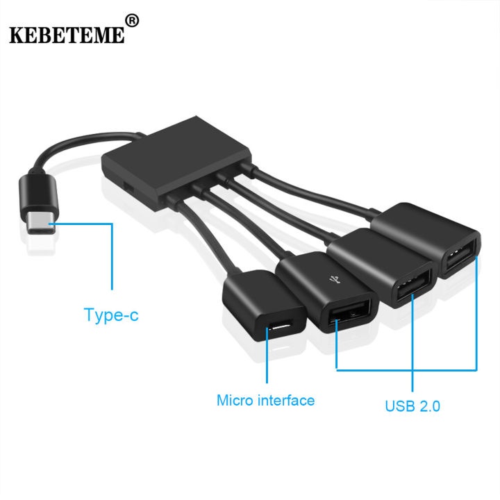 KEBETEME USB 3.1 Type C HUB To 4 USB 2.0 Port HUB Multiple OTG 4 Port ...