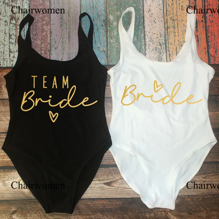 S-3XL Gold Print Team Bride One-Piece Swimsuit Squad Women Swimwear Bachelorette Party Swimsuit ...